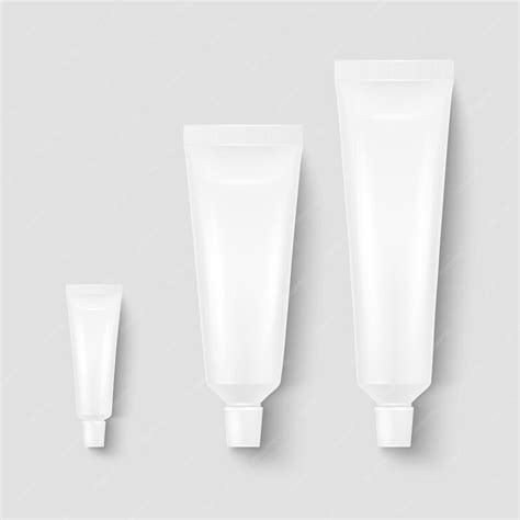 벡터 3d 현실적인 플라스틱 금속 흰색 치약 크림 튜브 포장 세트 흰색 배경에 고립 된 치약 화장품 크림 치약 이랑 평면도