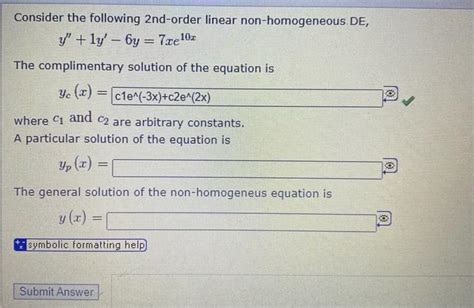 Solved Consider The Following 2nd Order Linear