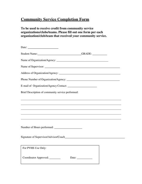 Free Printable Community Service Form Templates [word Pdf]