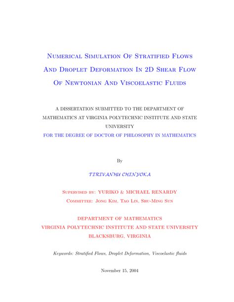 Pdf Numerical Simulation Of Stratified Flows And Droplet Deformation