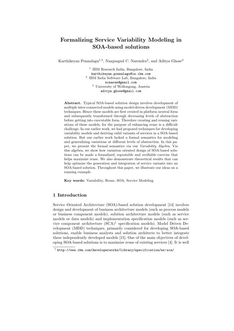 Pdf Formalizing Service Variability Modeling In Soa Based Solutions