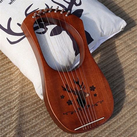 7 String Lyre Harp Mahogany Solid Wooden Metal Str Grandado