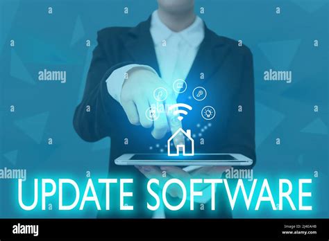 hand writing sign update software conceptual photo replacing program with a newer version of