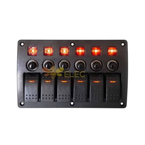 Elecbee 6 Gang Boat Rocker Switch Panel Overload Protection Vehicle Rv