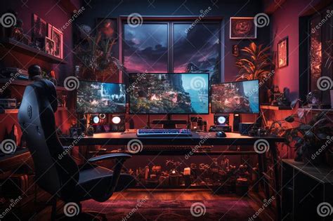 A Sleek And Modern Gaming Setup With A High End Pc Ultra Wide Monitor Rgb Lighting And