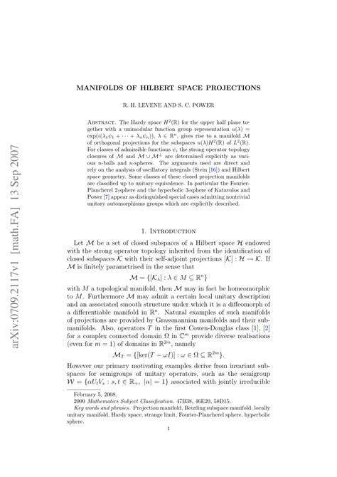 Pdf Manifolds Of Hilbert Space Projections