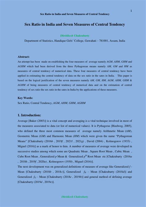 Pdf Sex Ratio In India And Seven Measures Of Central Tendency
