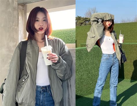 장희진 막 입어도 너무 예쁜 꾸안꾸 항공 점퍼 청바지 패션 스타와 패션
