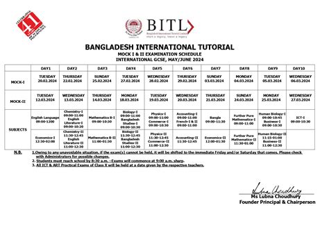 B I T L Bangladesh International Tutorial Limited Mock Exam Schedule For Igcse May June 2024