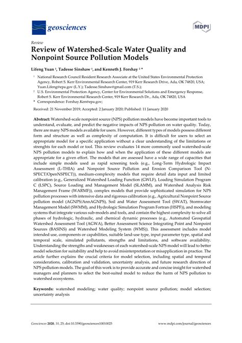 Pdf Review Of Watershed Scale Water Quality And Nonpoint Source Pollution Models