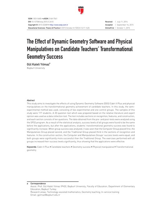Pdf The Effect Of Dynamic Geometry Software And Physical Manipulatives On Candidate Teachers