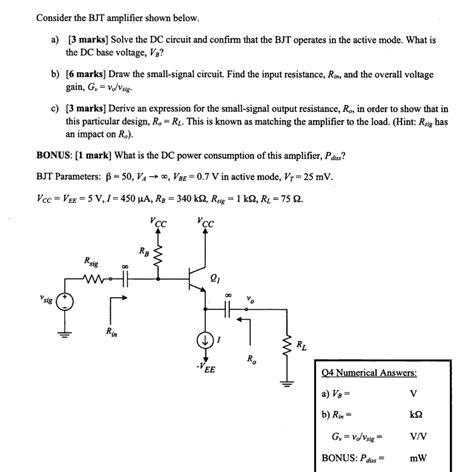 Solved Consider The BJT Amplifier Shown Below Solve The DC Chegg