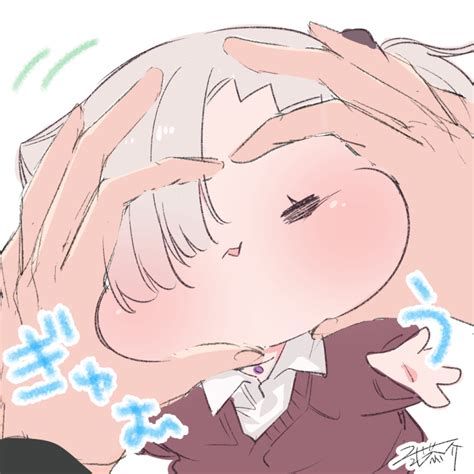 Safebooru 1girl 1other Black Scrunchie Blush Brown Cardigan Cardigan Chibi Closed Eyes Facing