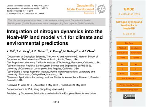 pdf integration of nitrogen dynamics into the noah mp land model v1 1