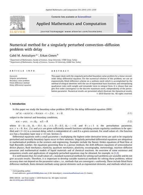 Pdf Numerical Method For A Singularly Perturbed Convection Diffusion Problem With Delay
