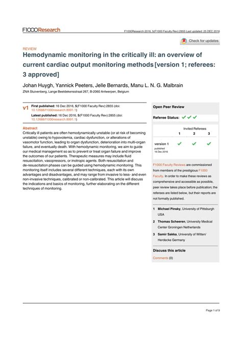 Pdf Hemodynamic Monitoring In The Critically Ill An Overview Of Current Cardiac Output