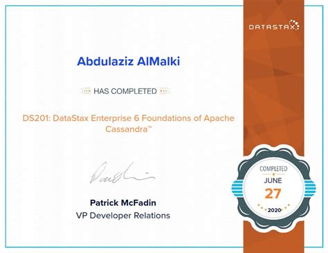 Abdulaziz Almalki On Linkedin Completed Ds201 Datastax Enterprise 6 Foundations Of Apache