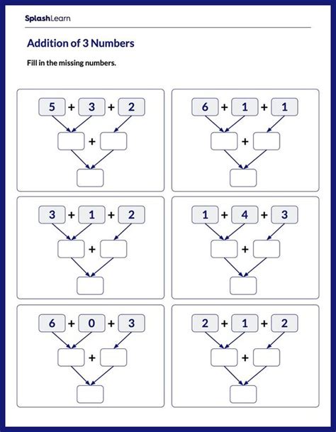Find The Sum Of 3 Numbers Math Worksheets Splashlearn