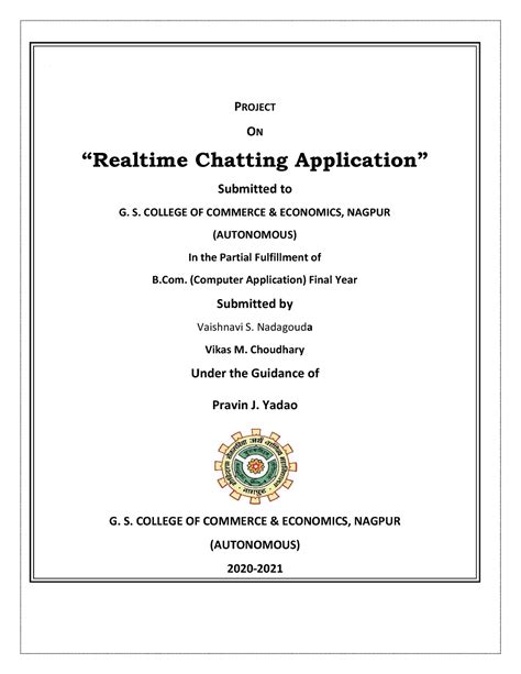 Projectr Project Report On Chat Application Project On “realtime