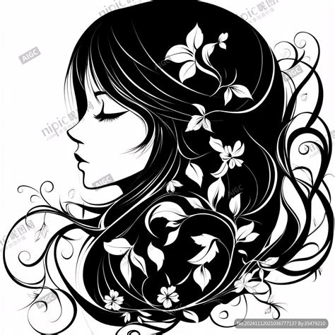 Ai创作图美女图案花纹 手绘长发美女 黑白装饰画图片 花语手绘回眸少女 黑白人物装饰画 手绘长发女孩 花纹女孩背影 花姑娘设计 单色黑白装饰画 黑白人物插画 手绘黑白无框画 黑白画艺术画 人物
