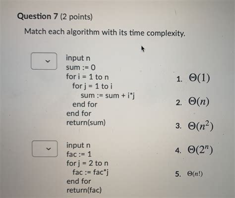 solved question 7 2 points match each algorithm with its
