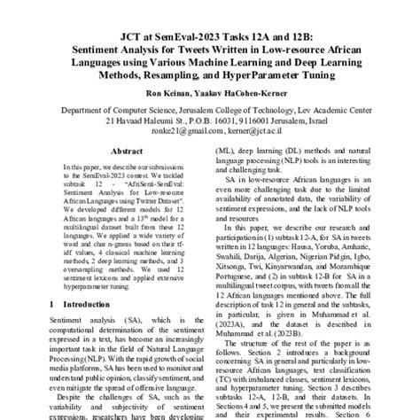 JCT At SemEval Tasks A And B Sentiment Analysis For Tweets Written In Low Resource