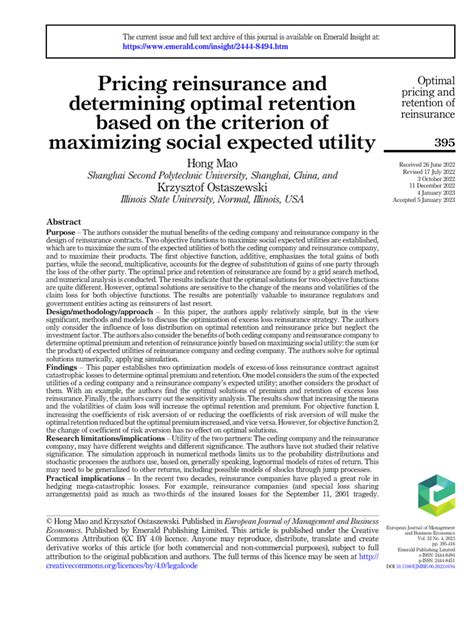 Pricing Reinsurance And Determining Optimal Retention Based On The Criterion Of Maximizing