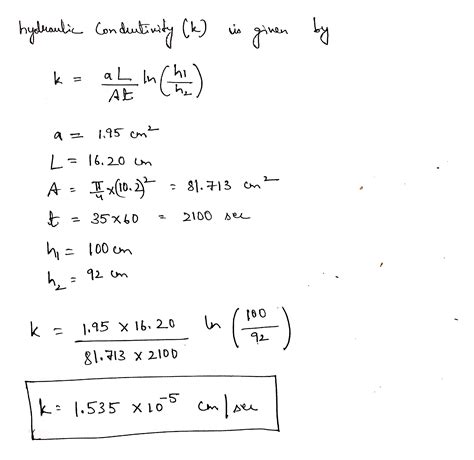 Solved Problem 8 A Falling Head Hydraulic Conductivity Test Was