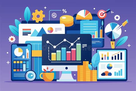 Analyzing Business Growth Through Colorful Data Visualizations And Charts On Digital Devices