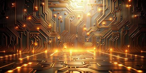 Illuminated Gold Circuit Board Abstract Background A Futuristic Technological Design Generative