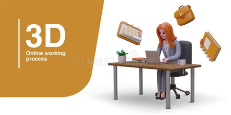 Online Workflow Working Process Businesswoman Works On Laptop Stock Vector Illustration Of