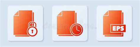 Set Document With Clock Document And Lock And Eps File Document White Square Button Stock