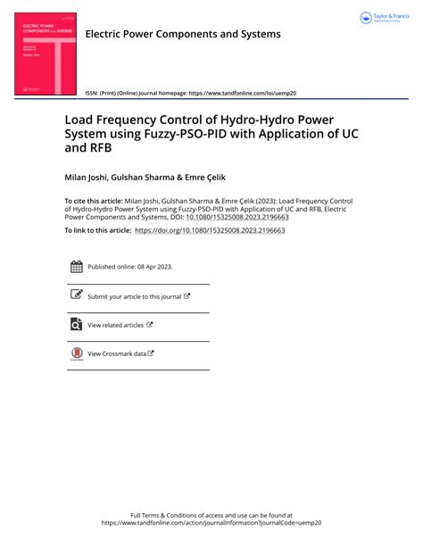 Pdf Load Frequency Control Of Hydro Hydro Power System Using Fuzzy