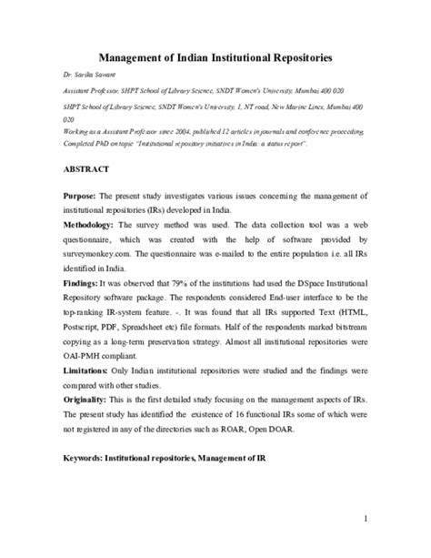Doc Management Of Indian Institutional Repositories