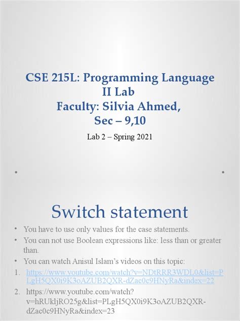 Cse 215l Programming Language Ii Lab Faculty Silvia Ahmed Sec 910