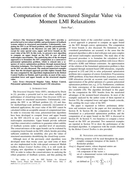 Pdf Computation Of The Structured Singular Value Via Moment Lmi