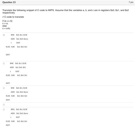 Solved Translate The Following Snippet Of C Code To MIPS Chegg