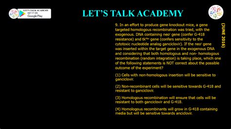 Gene Knockout Mice Csir Net Life Science Coaching Nta Net Life