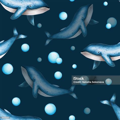 흰 배경에 분리된 푸른 고래가 있는 수채화 매끄러운 패턴 현실적인 북극과 남극 해양 포유류를 손으로 그립니다 디자이너 장식 엽서
