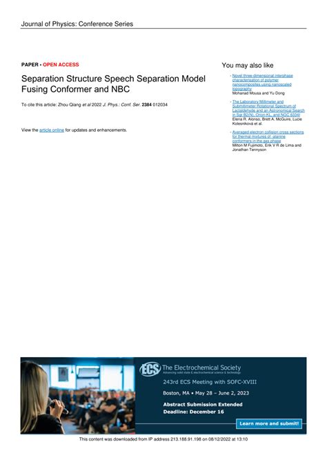 Pdf Separation Structure Speech Separation Model Fusing Conformer And Nbc