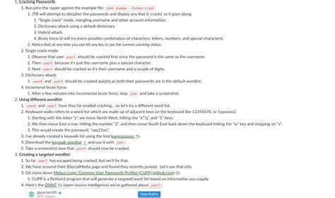 Solved Cracking Passwordsrun John The Ripper Against The