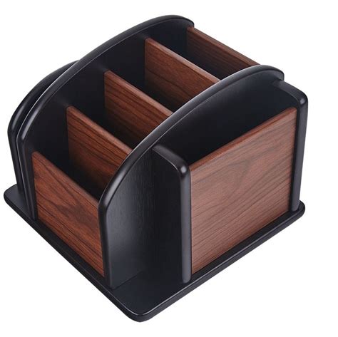 Wooden Rotating Organizer For Storing Remote Controls Or Desk And Office Items With 4