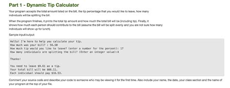 Solved Part 1 Dynamic Tip Calculator Your Program Accepts