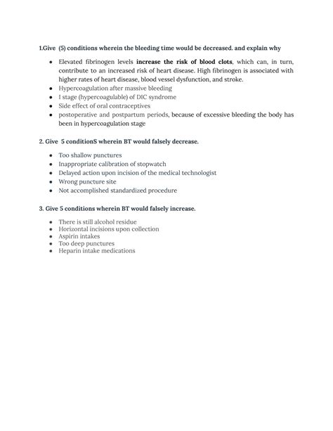 Bleeding Time Act Gascon 1 5 Conditions Wherein The Bleeding Time Would Be Decreased And