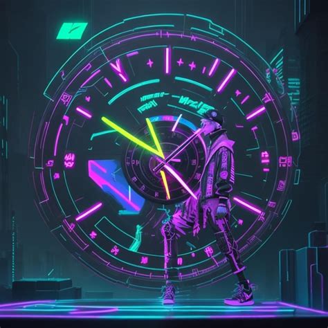 Premium Ai Image A Digital Clock With A Robot Standing In Front Of It