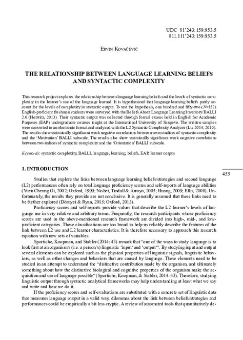 pdf the relationship between language learning beliefs and syntactic