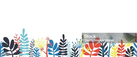 추상 잎 테두리 프레임 하단 수평 원활한 벡터 그림 추상적인 꽃 나뭇잎과 줄기 장식 테두리 프레임 꽃 단풍 화환 플랫 스칸디나비아 스타일입니다 가을에 대한 스톡 벡터 아트