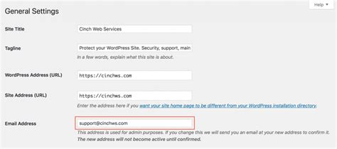 Change WordPress Admin Email Without Confirmation Cinch Web Services