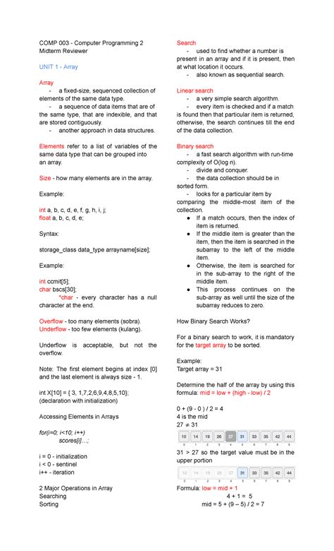 midterm reviewer comp 003 computer programming 2 midterm reviewer unit 1 array array a