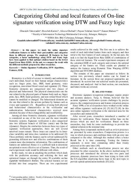 Pdf Categorizing Global And Local Features Of On Line Signature Verification Using Dtw And